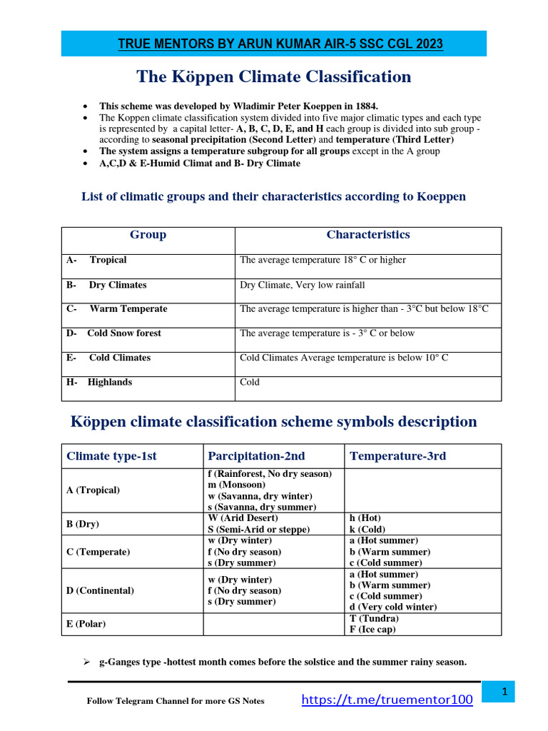 SSC CGL 2023 Climate Classification Guide | PDF | Temperate Climate ...