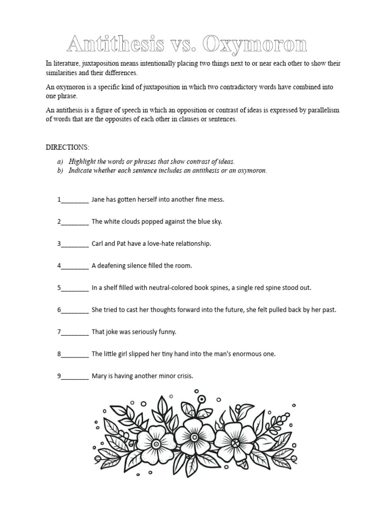Oxymoron Vs Antithesis | PDF