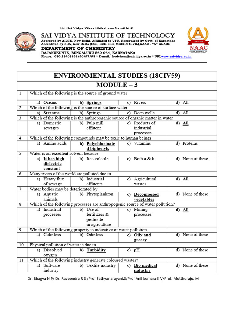 EVS MCQ Module - 3 For V Sem | PDF | Waste Management | Waste