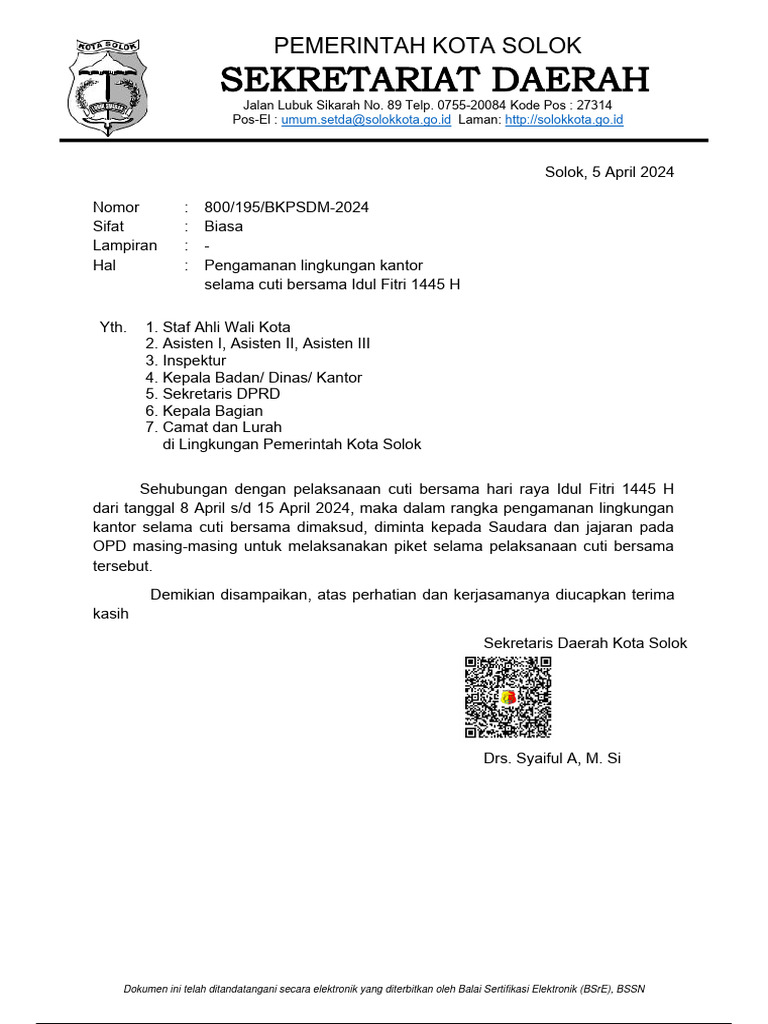 Surat Peng A Man An Ling Kung An Kantor | PDF