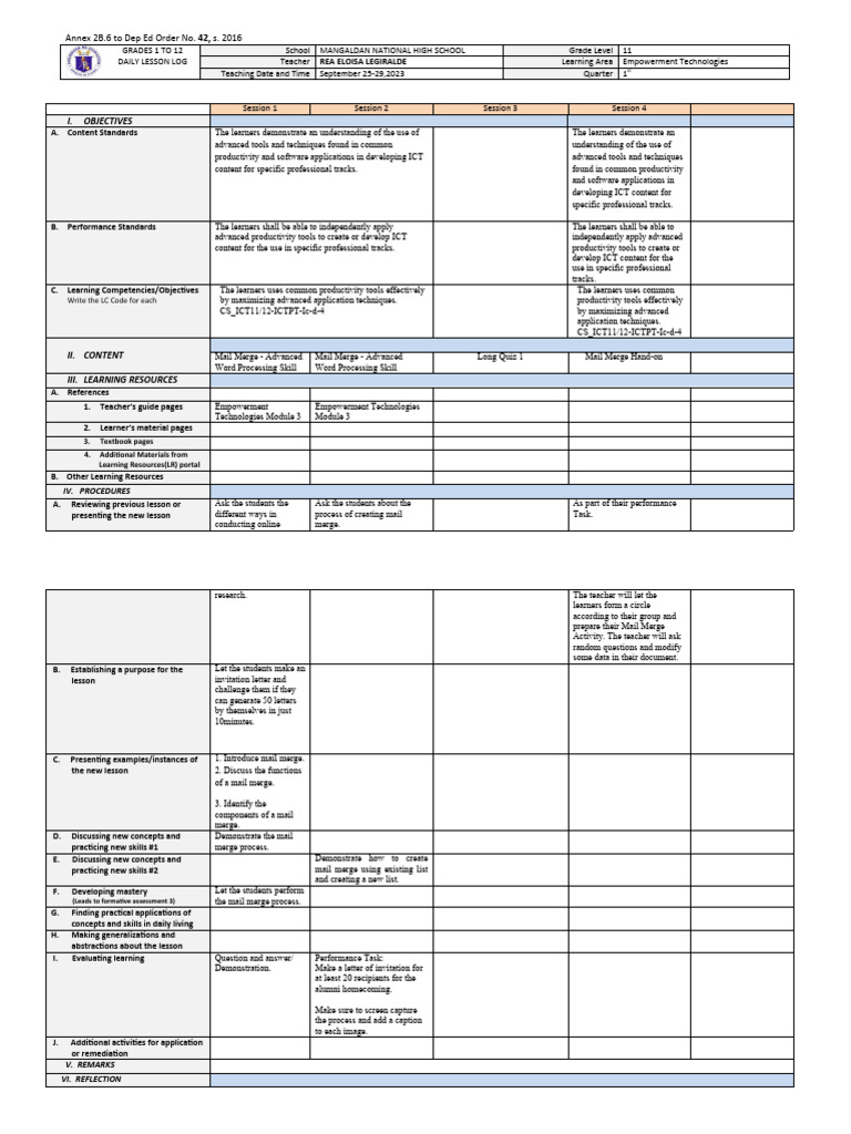 Etech DLL q1 Week5 Mail Merge | PDF | Educational Technology | Learning