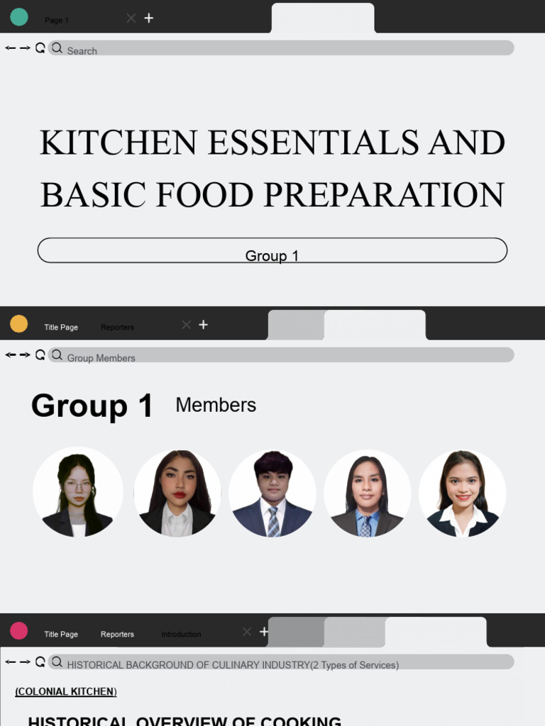 GROUP 1 BSHM 1 3D Kitchen Essentials and Basic Food Preparation | PDF | Chef | Restaurants