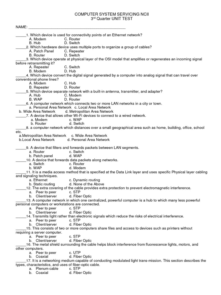 CSS Unit Test | PDF | Network Switch | Computer Network