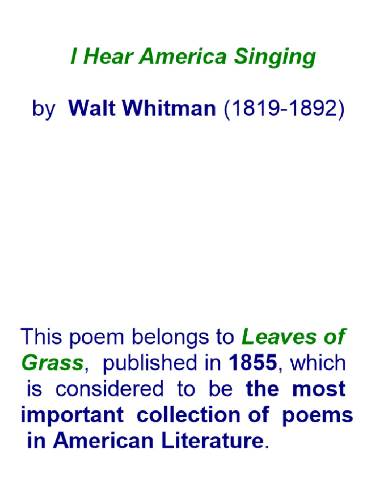 Whitman I Hear America Singing 1 | PDF