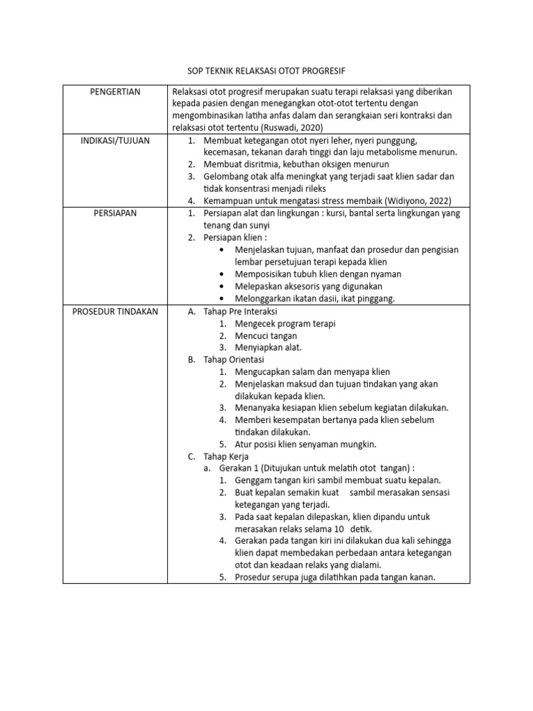 Sop Teknik Relaksasi Otot Progresif | PDF