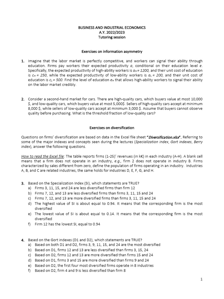 Exercises Tutoring 20230526 | PDF | Profit (Economics) | Mergers And ...