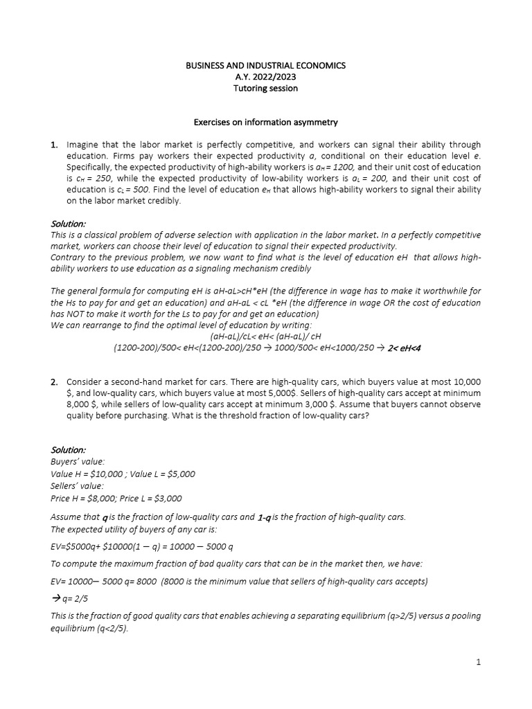 Exercises Tutoring 20230526 Sol | PDF | Economic Equilibrium | Profit ...