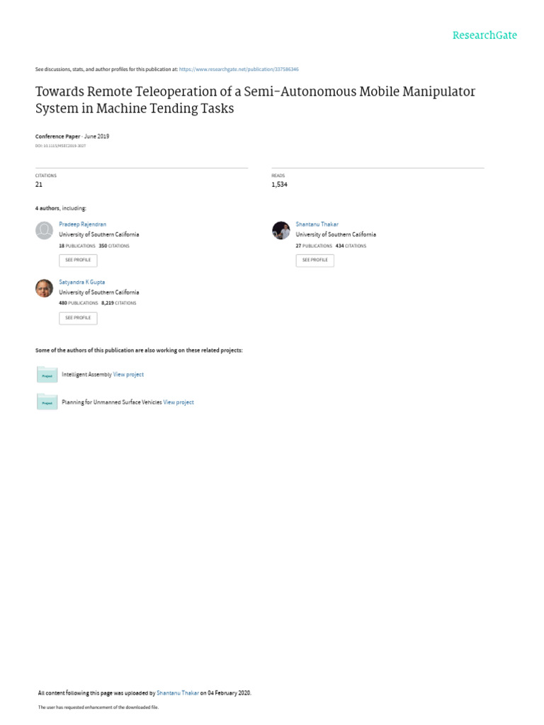 Draft Towards Remote Teleoperation of A Mobile Manipulator System in ...