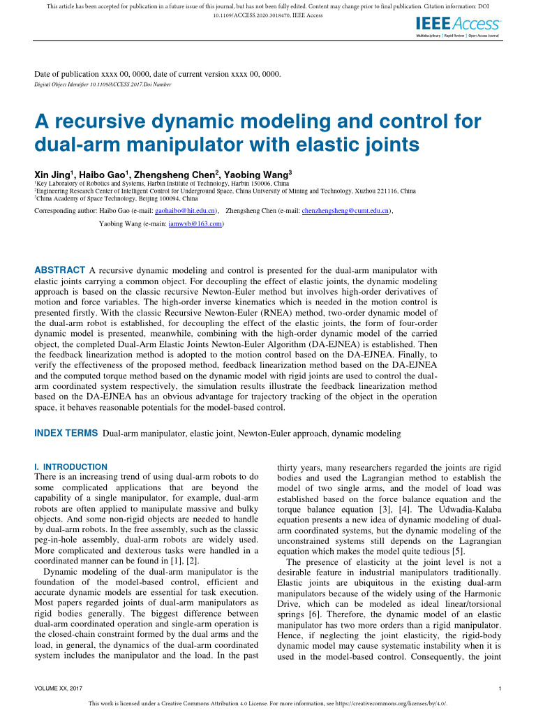A Recursive Dynamic Modeling and Control For Dual | PDF | Kinematics ...