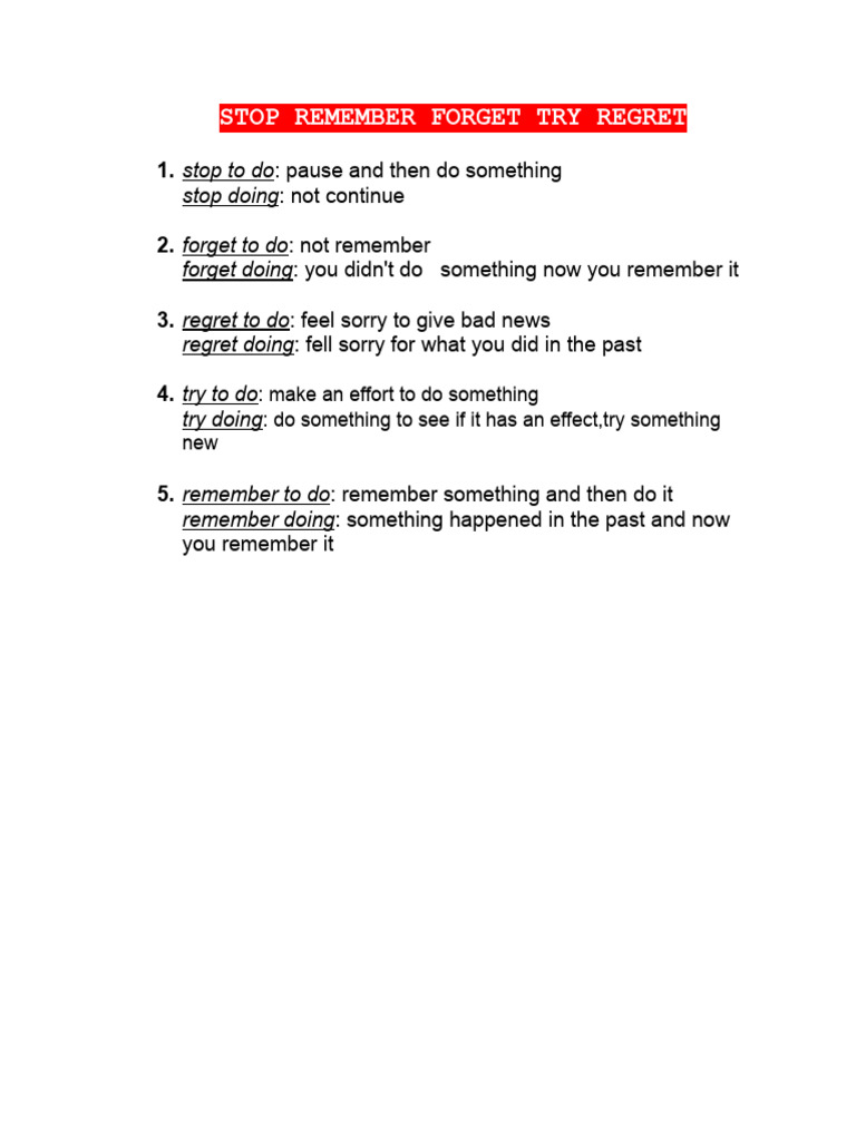 Stop Remember Forget Try Regret | PDF