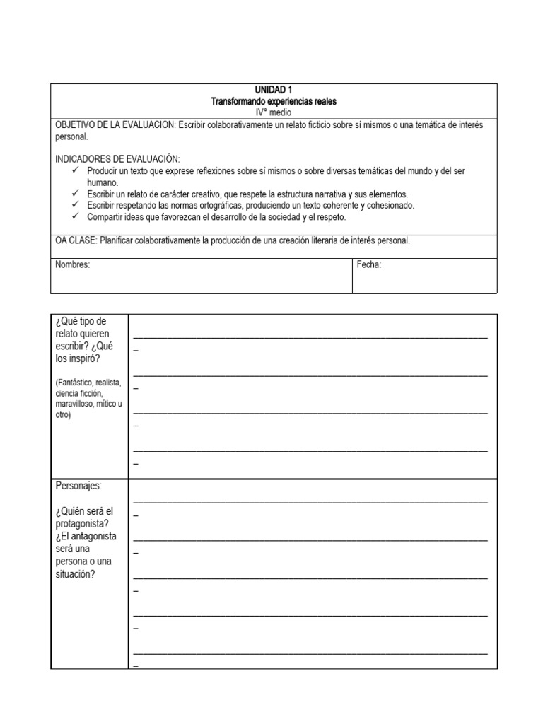 Planificación de La Escritura - Cuento | PDF