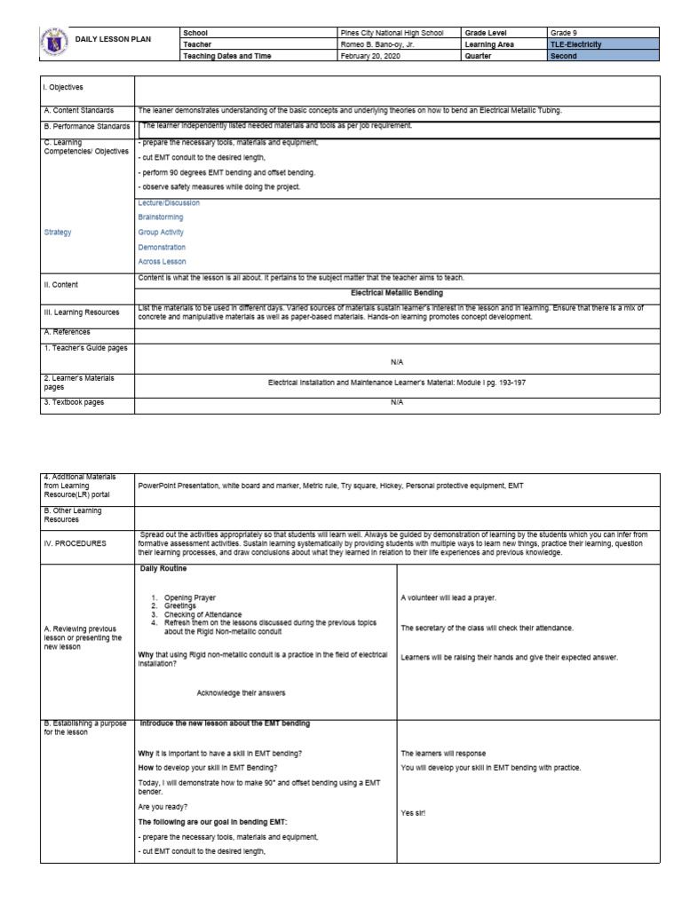 EMT Bending | PDF | Learning | Educational Assessment