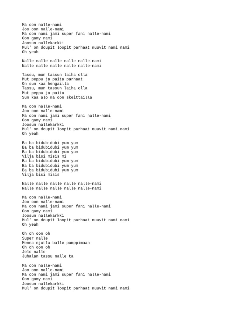 Nalle-Nami: Super Fan Anthem | PDF