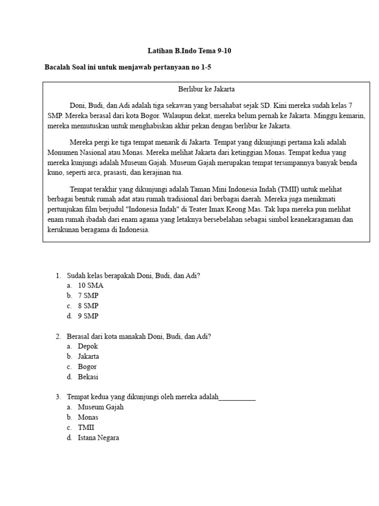 Latihan B.I Tema 9-10 | PDF