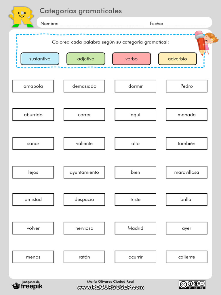 Colorear Segun Categoria Gramatical | PDF