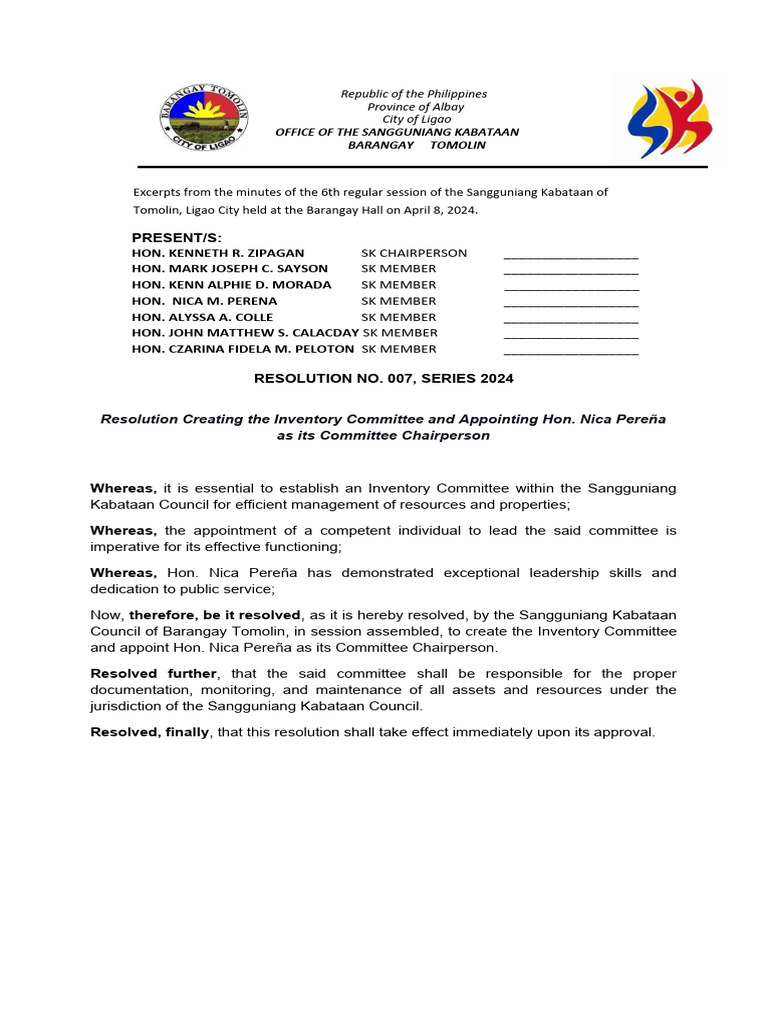 Inventory Committee Resolution in Tomolin | PDF | Government