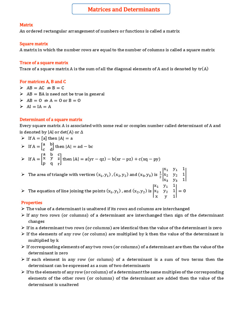 Matrix Concepts and Properties Explained | PDF | Determinant | Matrix ...
