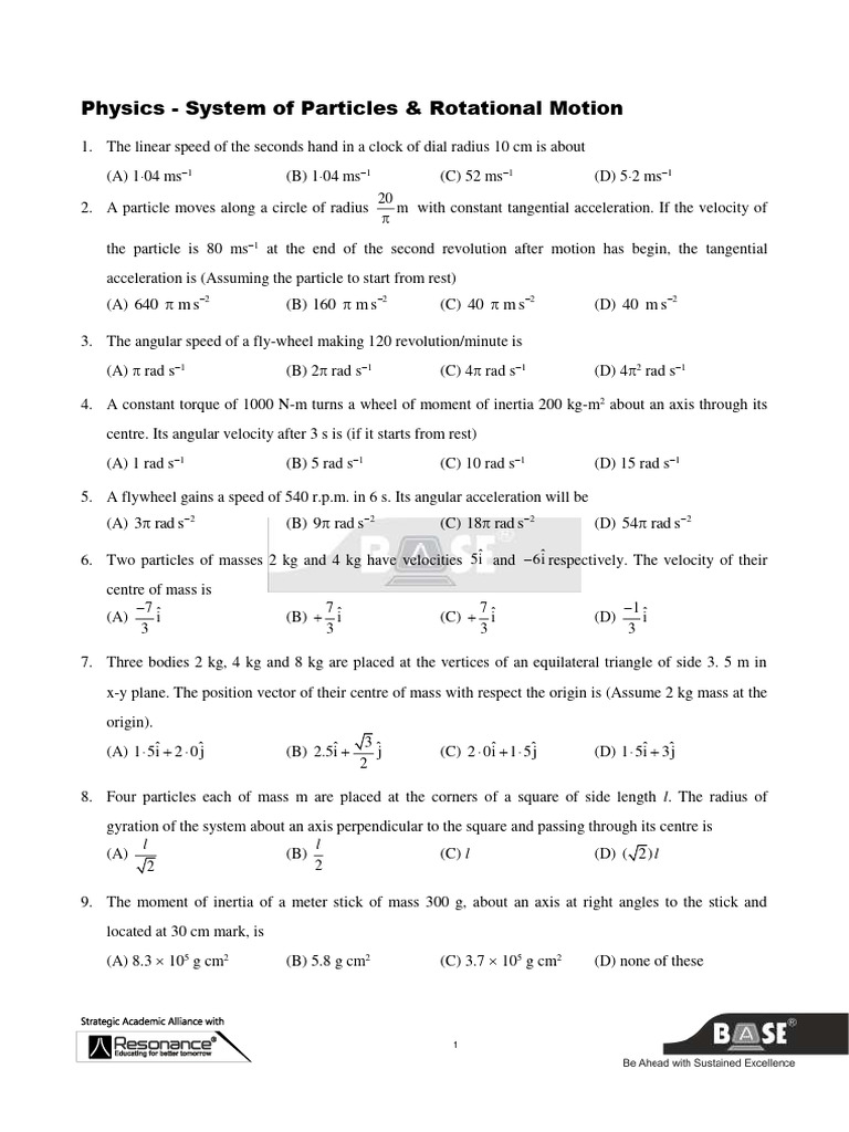 Physics Worksheet 1 - ABVP | PDF | Rotation Around A Fixed Axis | Torque