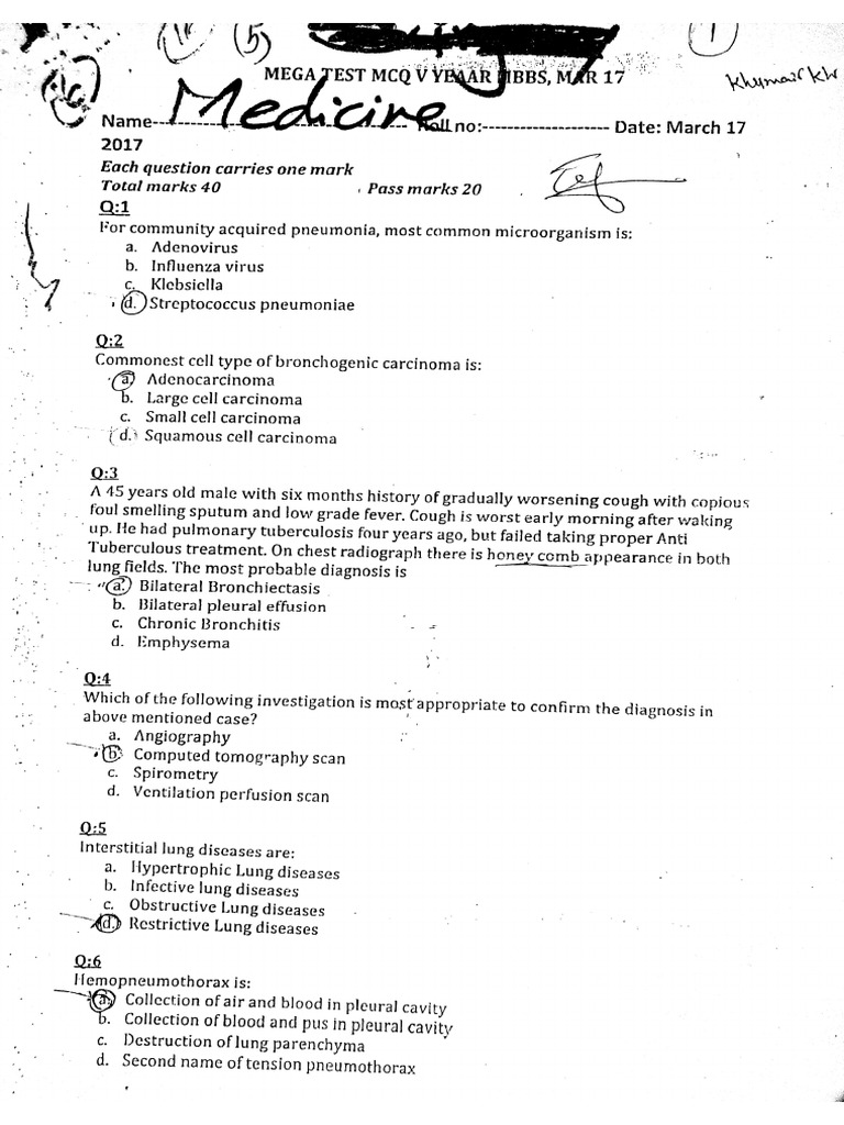Medicine Mega Test 03 2017 MCQs | PDF
