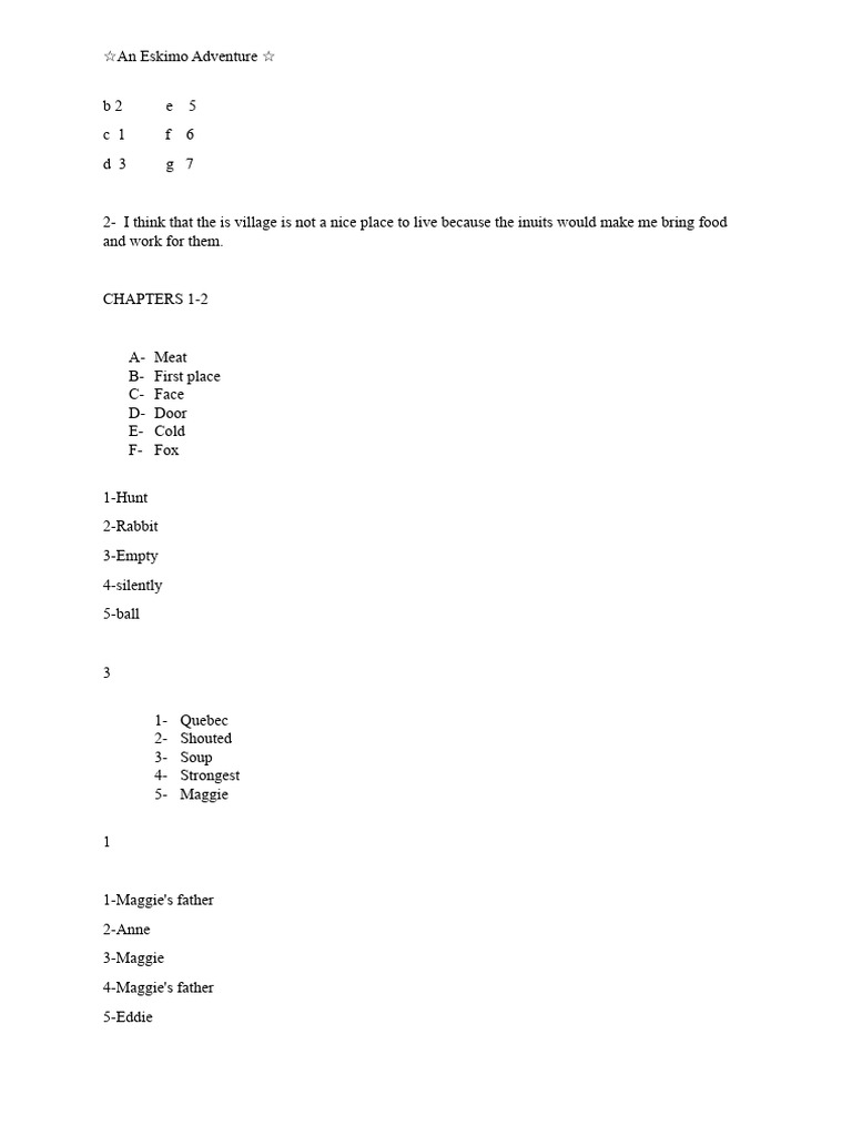 An Eskimo Adventure - Activities | PDF