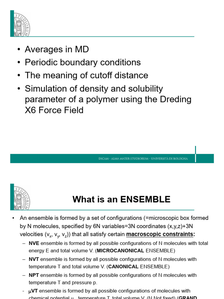 Lecture 3 | PDF | Molecular Dynamics | Force Field (Chemistry)