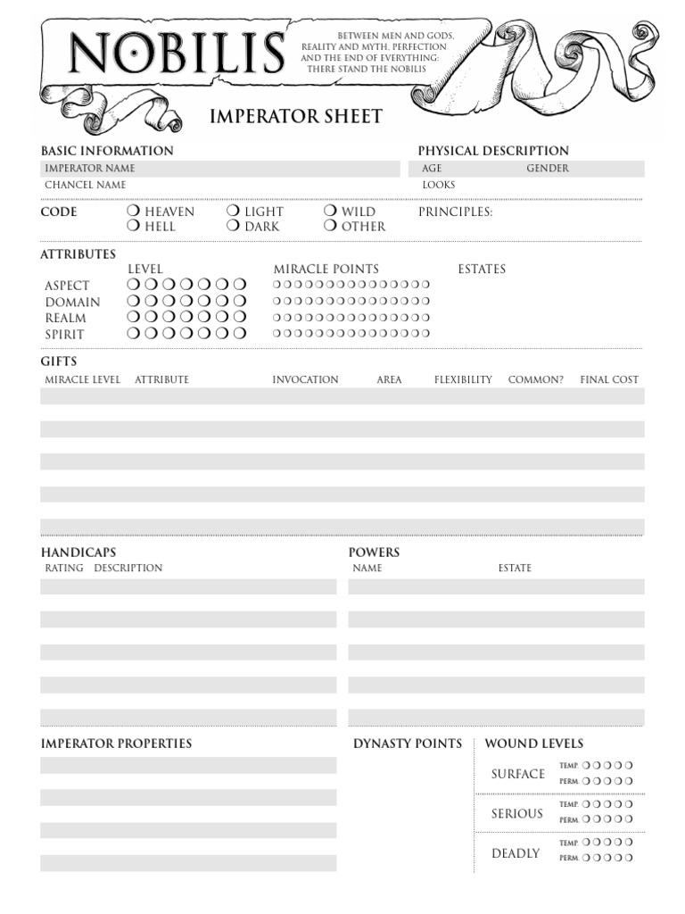 Nobilis Imperator Sheet | PDF