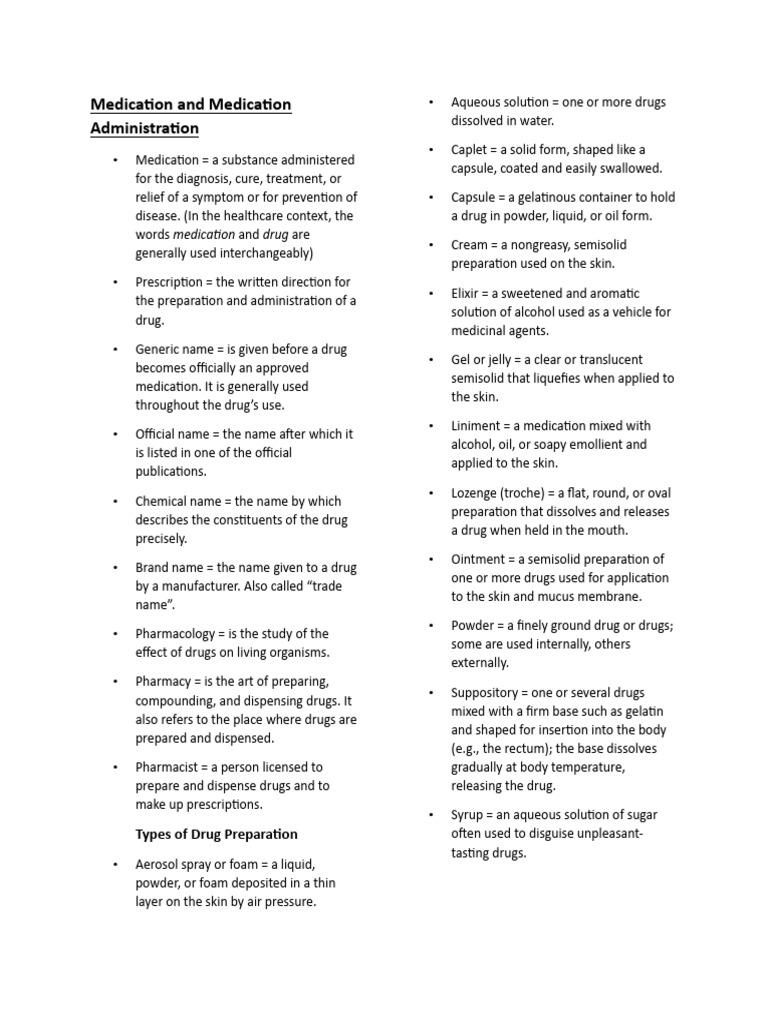 Medication And Medication Administration Pdf Injection Medicine