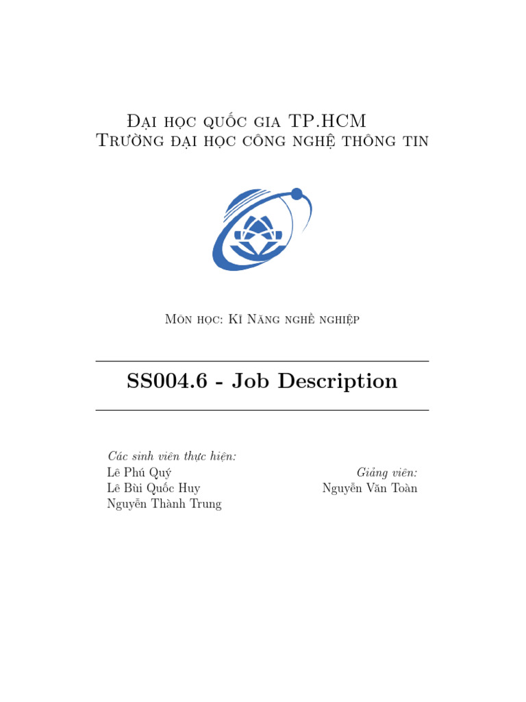 SS004.6 - Job Description: Đại học quốc gia TP.HCM Trường đại học công nghệ thông tin | PDF
