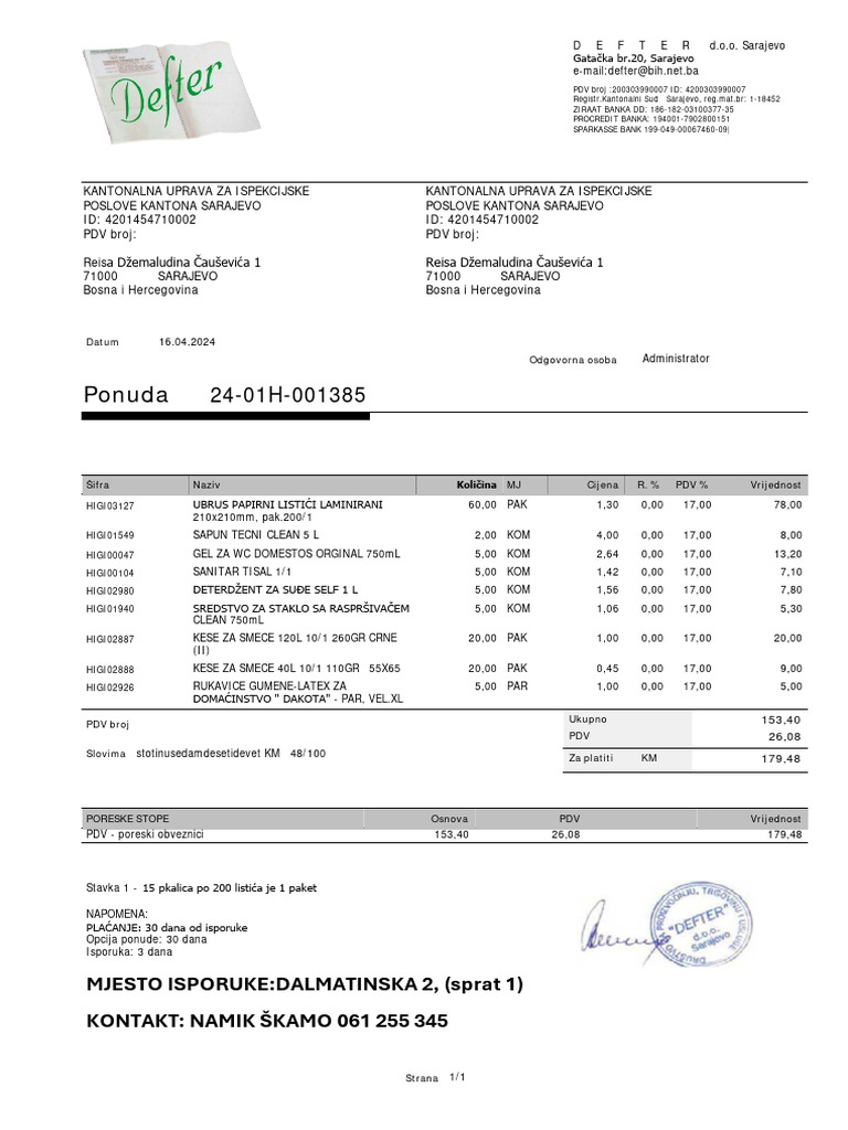 Ponuda - 24 01H 001385 | PDF