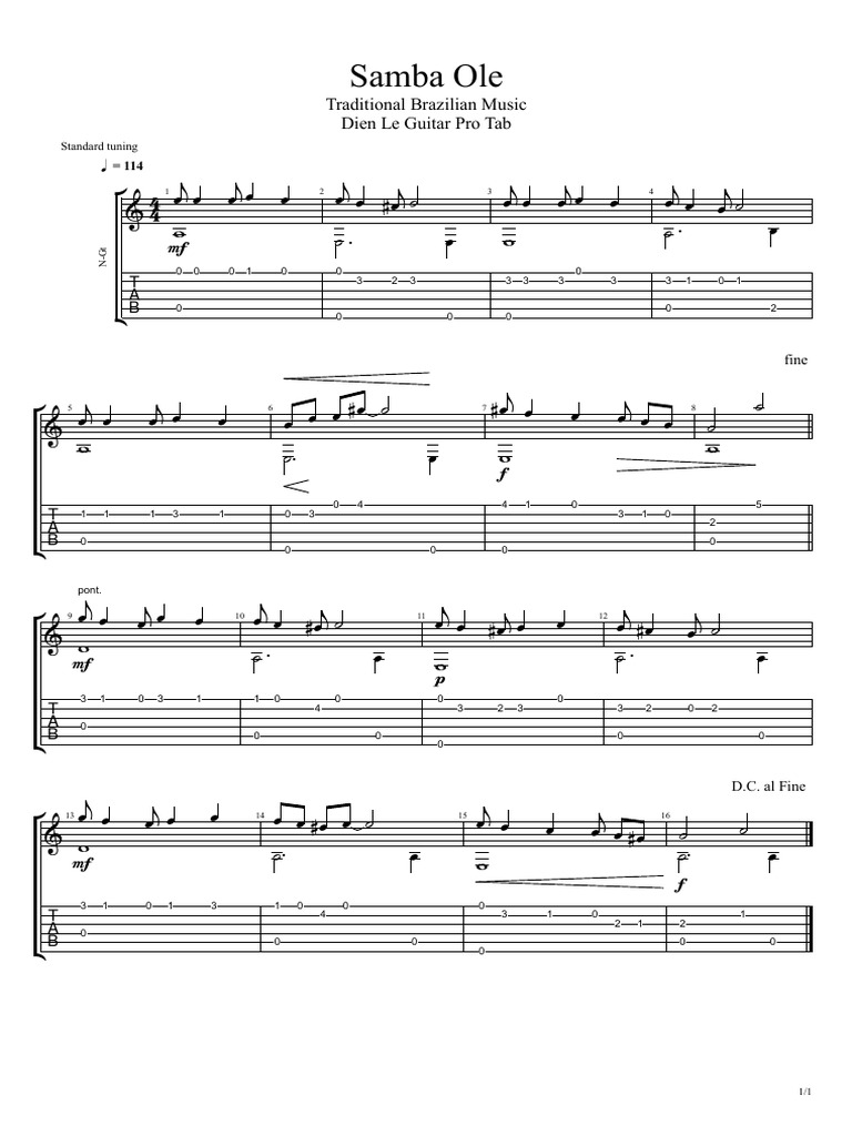 Traditional Brazilian Music - Samba Ole - Guitar Tabs | PDF | Musicology