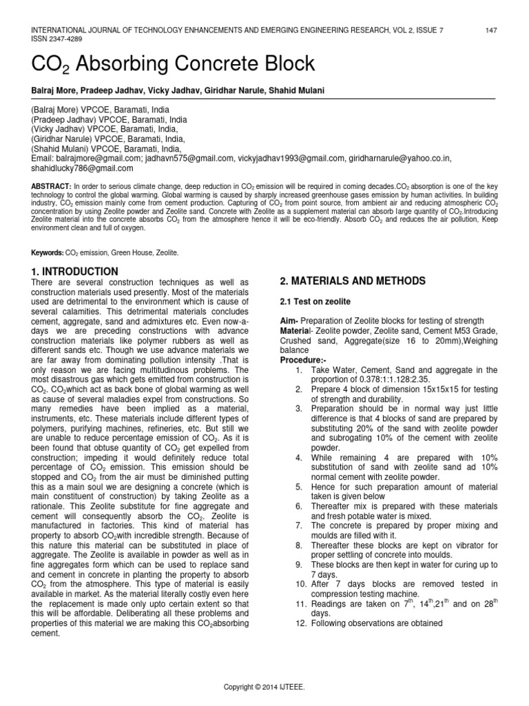 Co2 Absorbing Concrete Block | PDF | Concrete | Cement