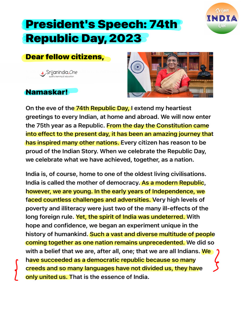 Republic Day Celebration 2023 - President Speech | PDF | Climate Change