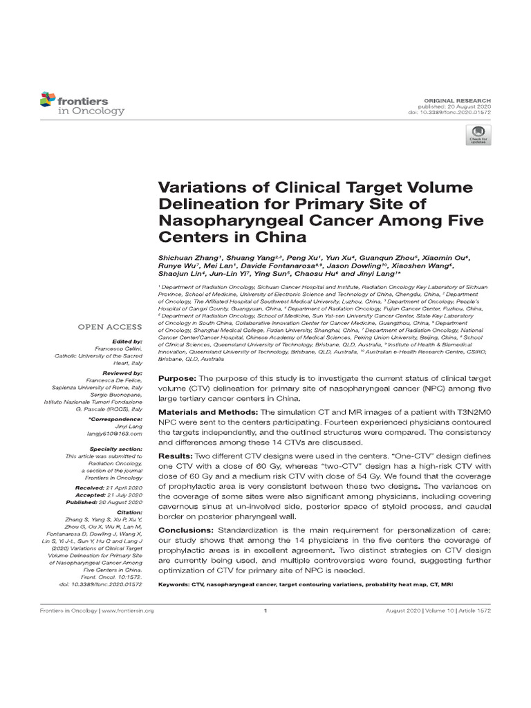 Variations of Clinical Target Volume De... Eal Cancer Among Five Centers in China | PDF