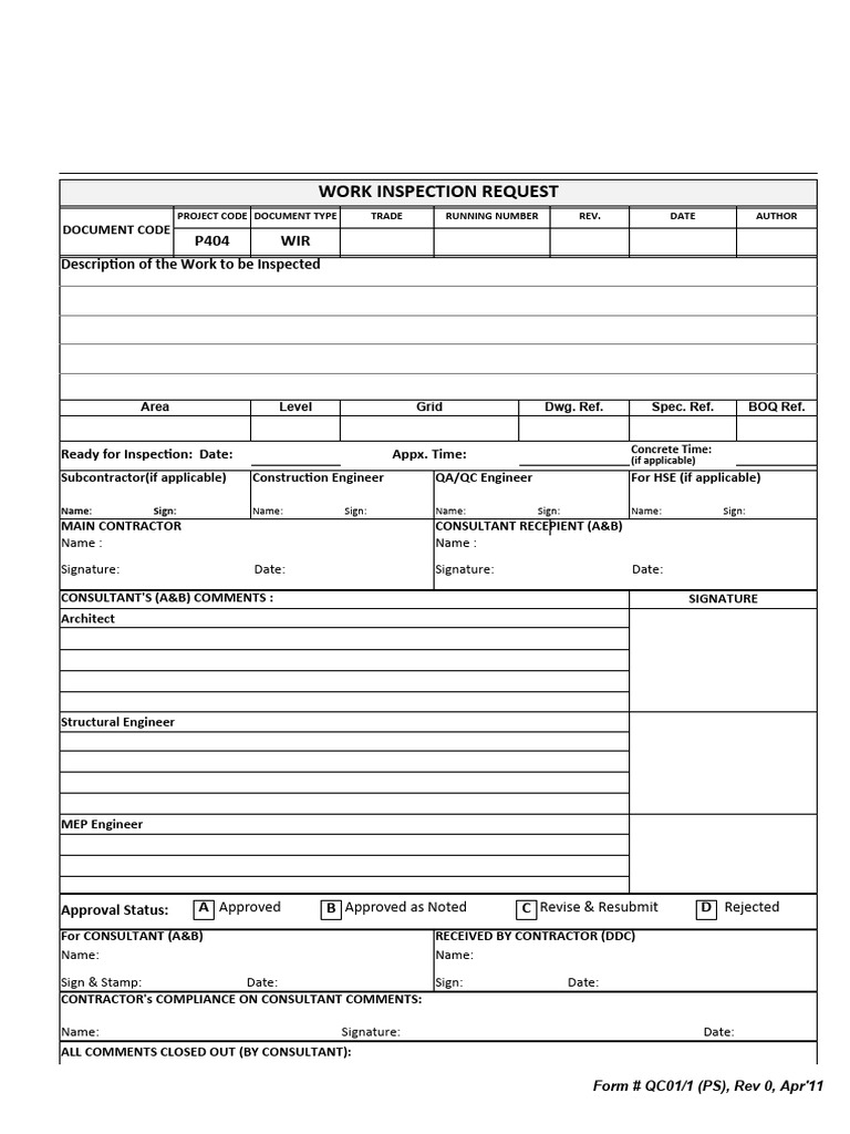 Format Work Inspection Request | PDF