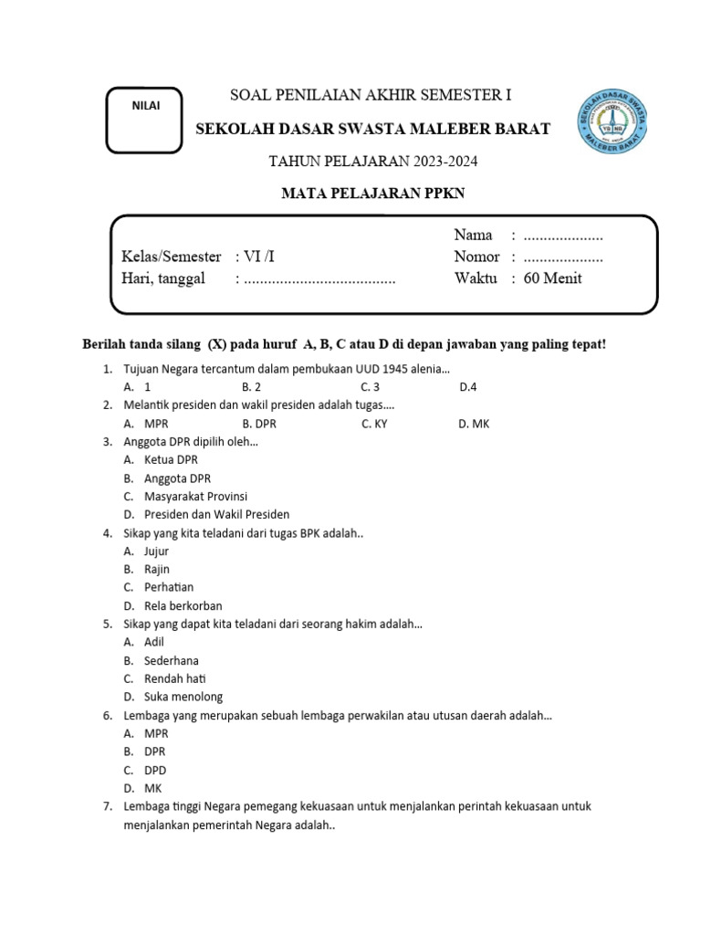 Soal PPKN Kelas 6 | PDF