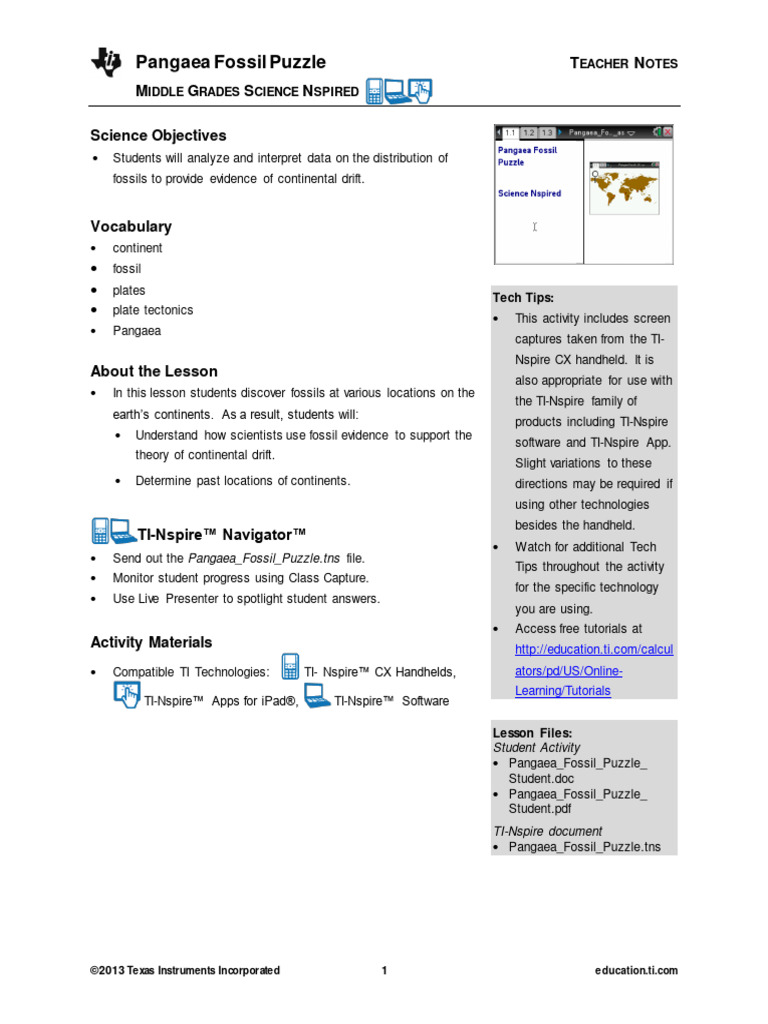 Pangaea Fossil Puzzle Teacher | PDF