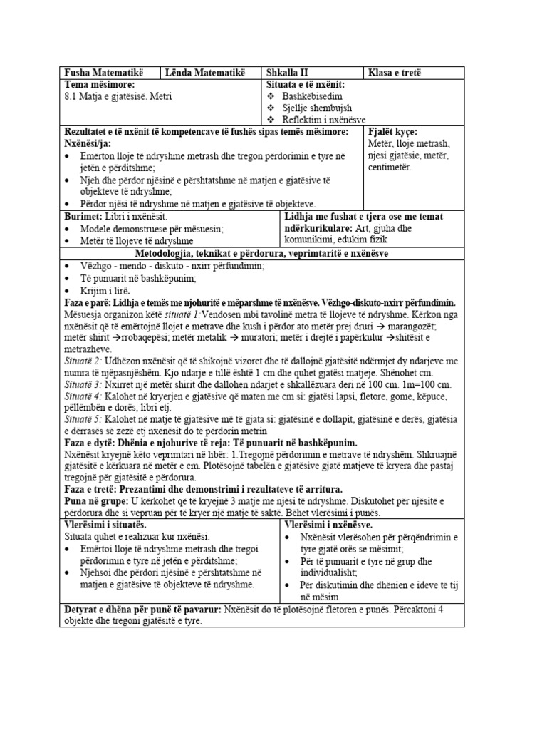 8.1. Matja e Gjatësisë. Metri | PDF