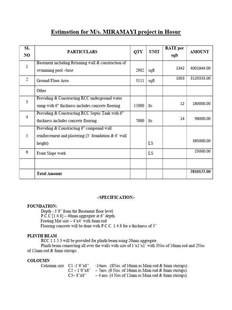 Play School Plan & Estimation | PDF | Wall | Basement