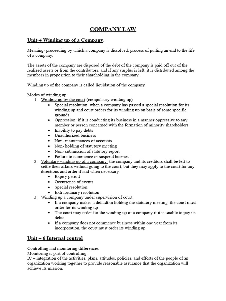 Company Law | PDF | Liquidation | Internal Control