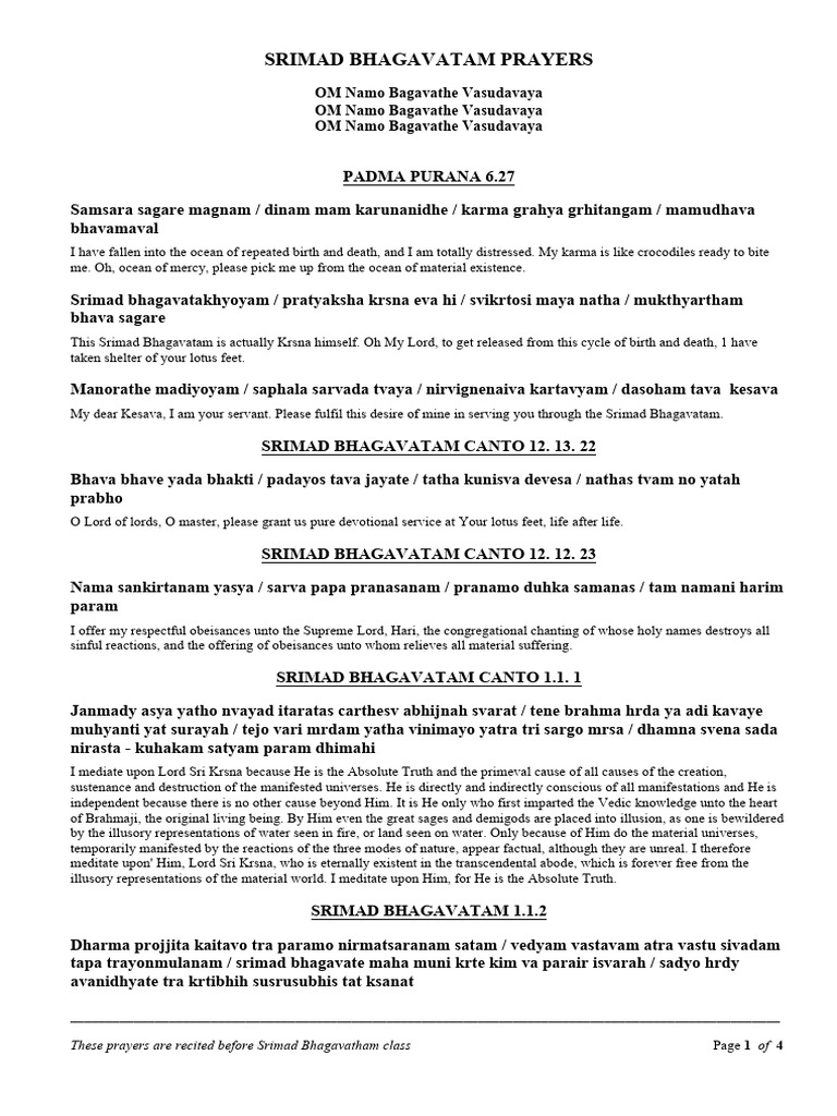 Srimad Bhagavatam Prayer Compilation | PDF | Bhagavata Purana | Forms ...