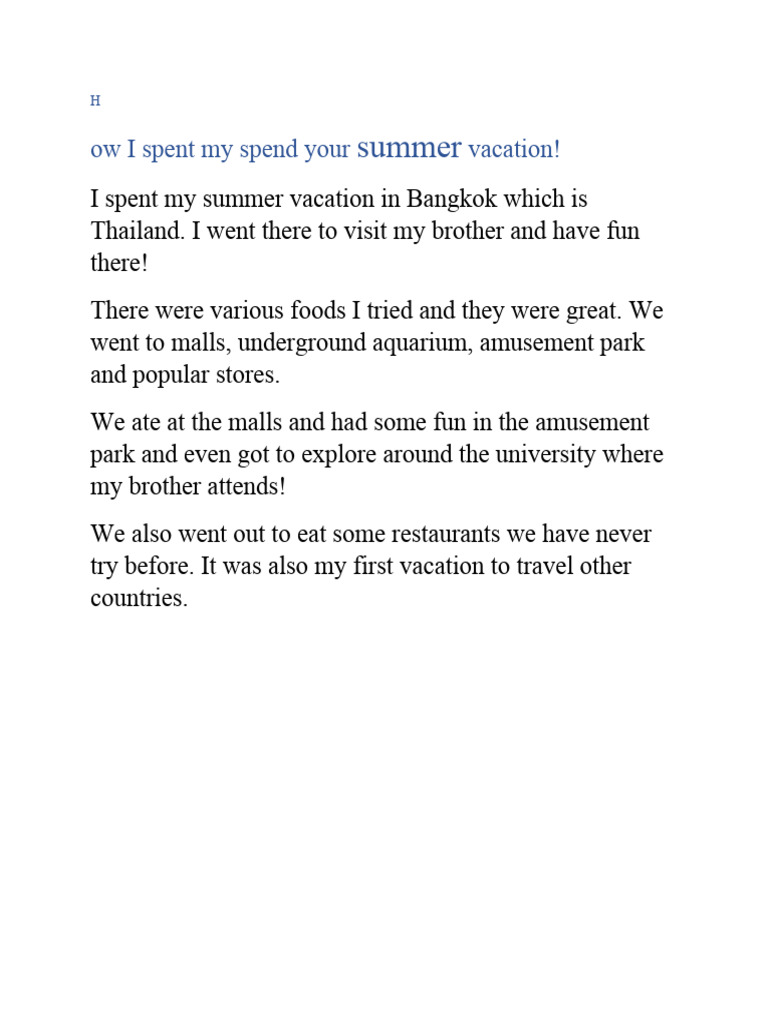 How I Spent My Summer Vacation | PDF