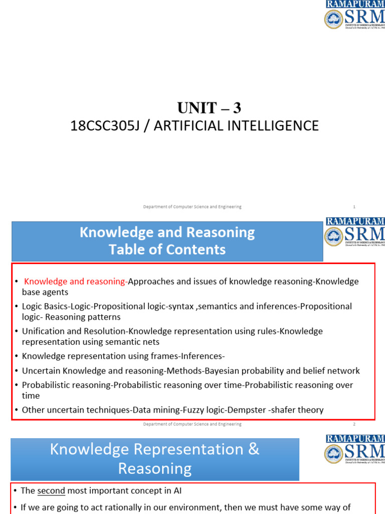 Unit 3 - Ai | PDF | Logic | Knowledge Representation And Reasoning
