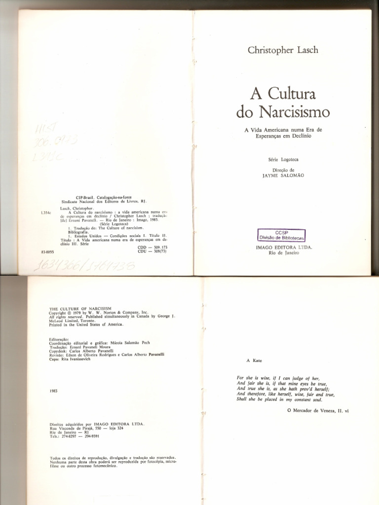 Christopher Lasch - A Cultura Do Narcisismo | PDF