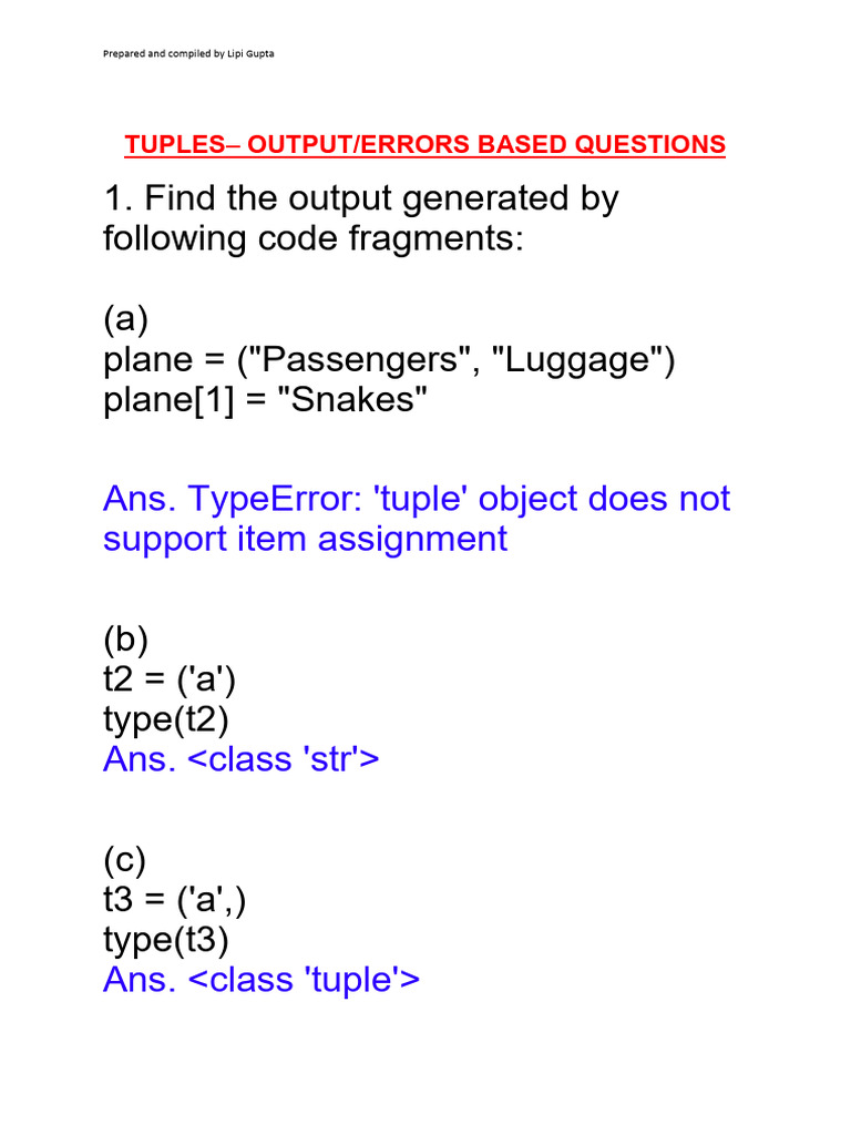 Tuple Output and Error Analysis Guide | PDF | Computer Programming | Computer Engineering