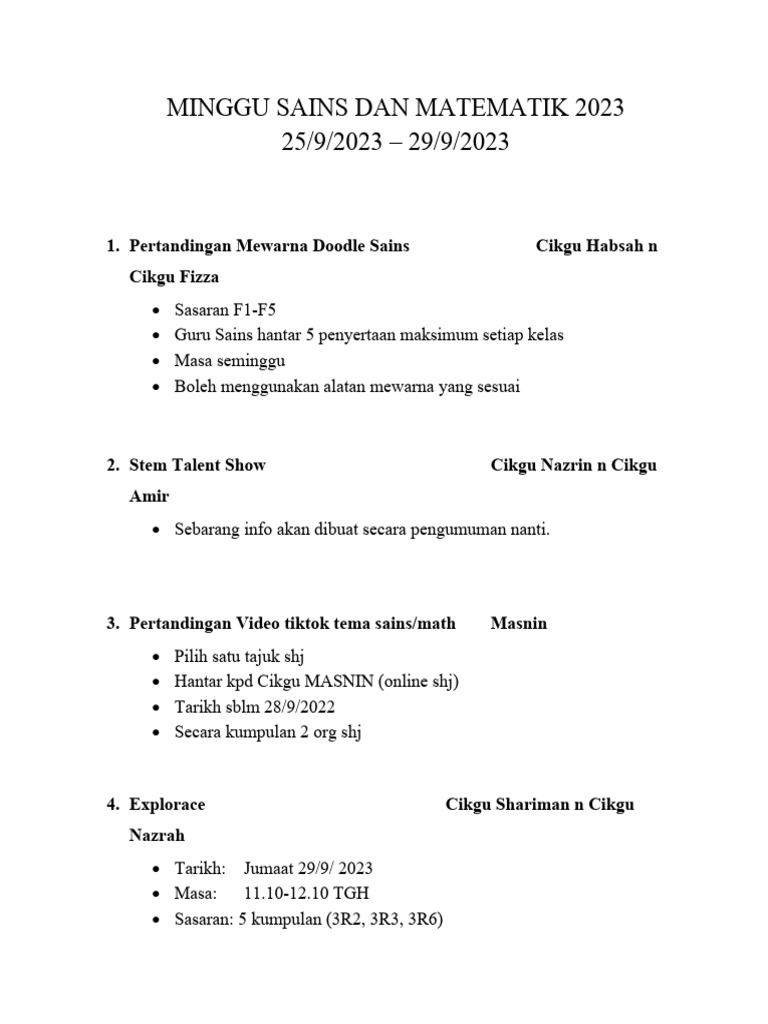 Aktiviti Minggu Sains & Mate | PDF