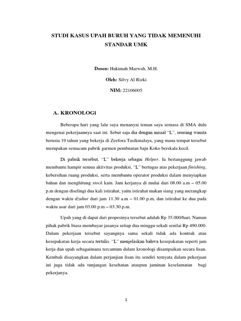 STUDI KASUS HUKUM PERBURUHAN - Silvy Al Rizki | PDF