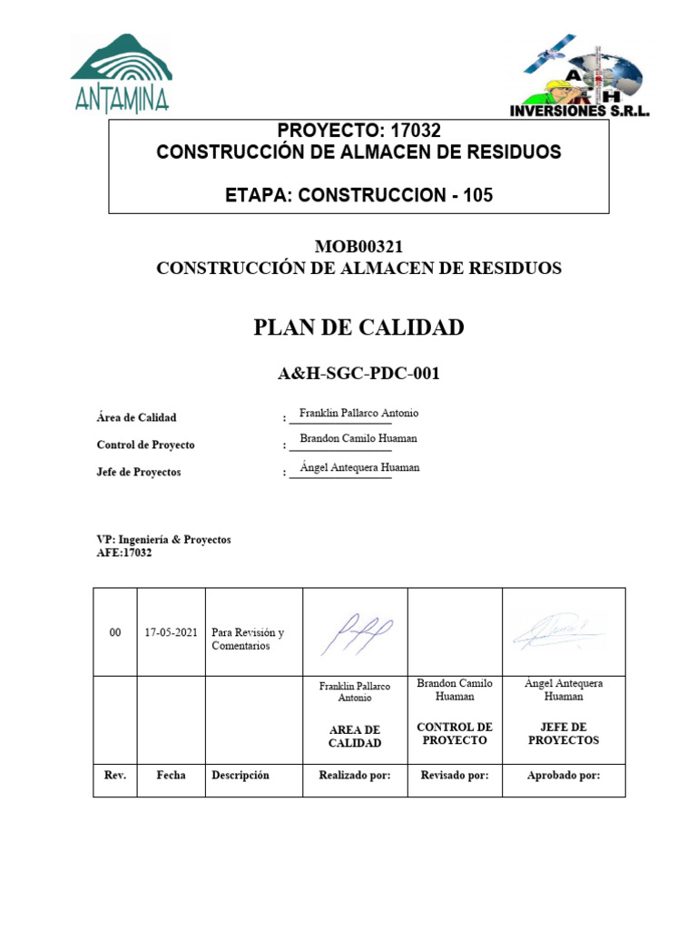 Plan de Calidad | PDF | Calidad (comercial) | Sistema de manejo de calidad