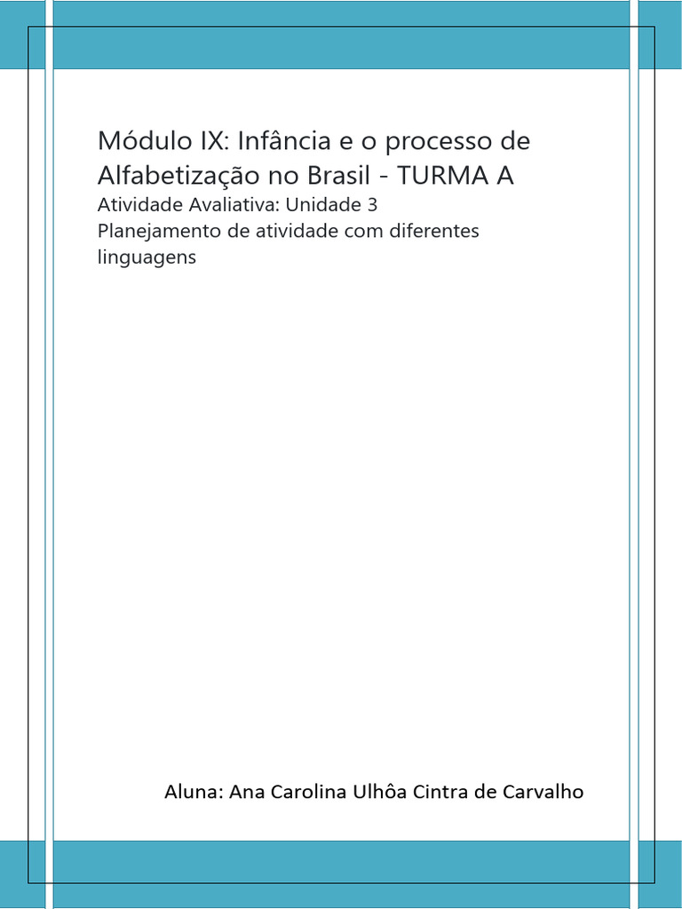 Atividade Avaliativa Módulo IX - Unidade 3 - Ana Carolina U. C. de Carvalho - Turma A PDF | PDF ...