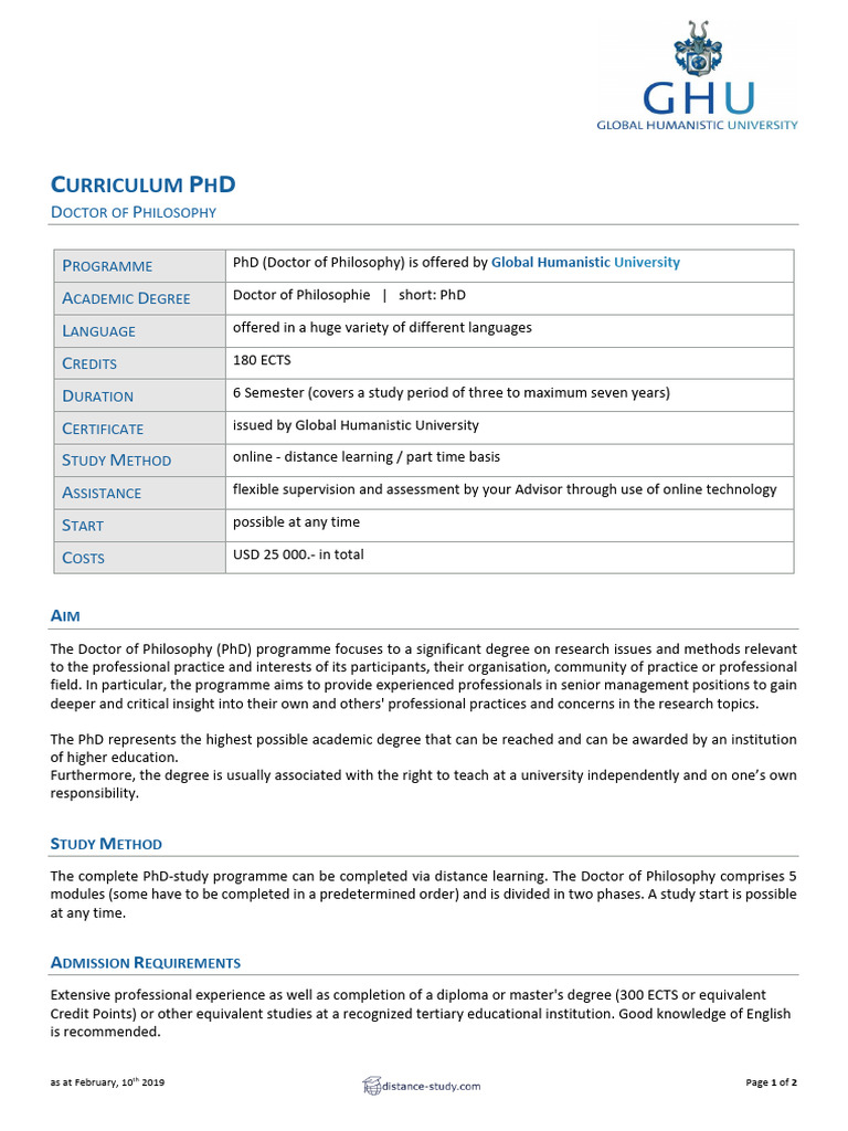 Curriculum PHD | PDF | Academic Degree | Doctor Of Philosophy