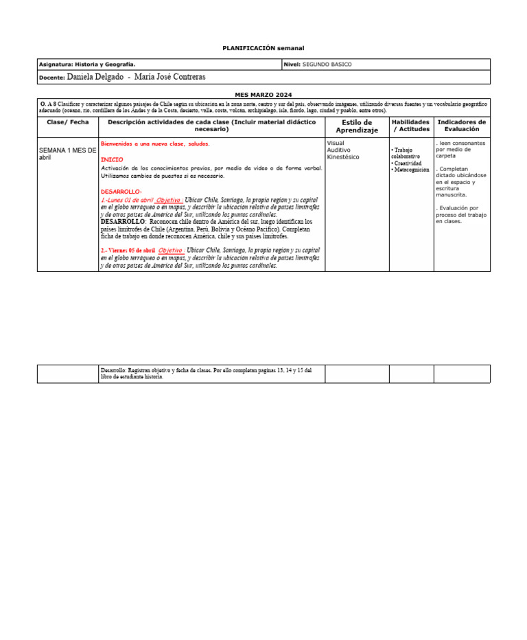 Plani. Hist 1 | PDF | Chile | América del Sur